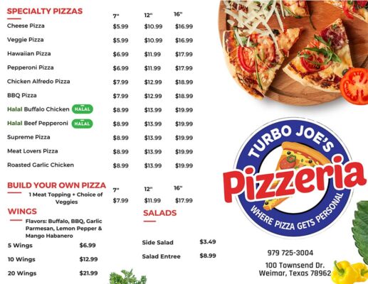 Menu & Services - Turbo Joes Pizzeria
